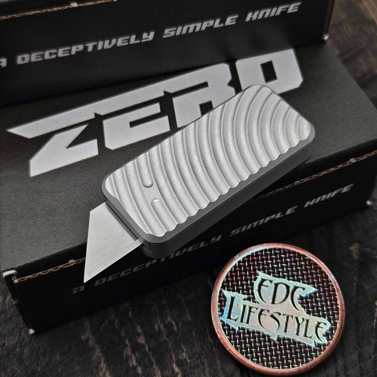 Rivery Zero Original Gray Aluminum Razor Blade OTF w/Lanyard Hole