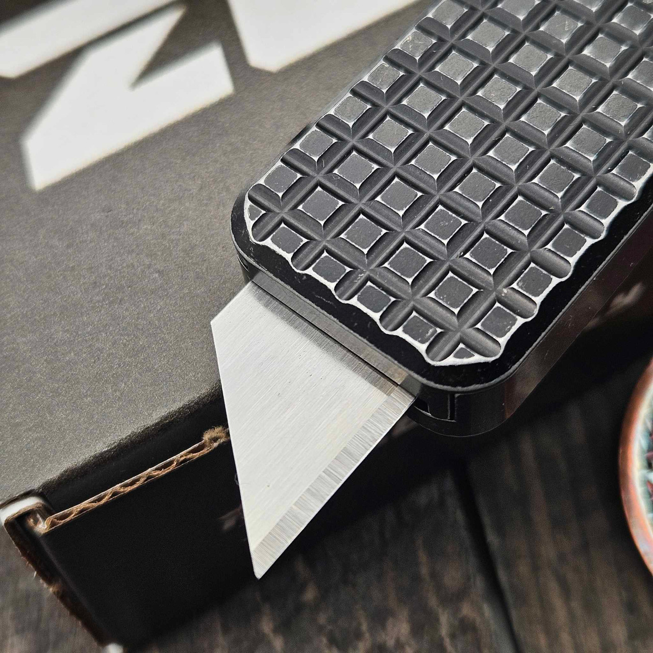 Rivery Zero Grenade Worn Black Aluminum Razor Blade OTF w/Lanyard Hole