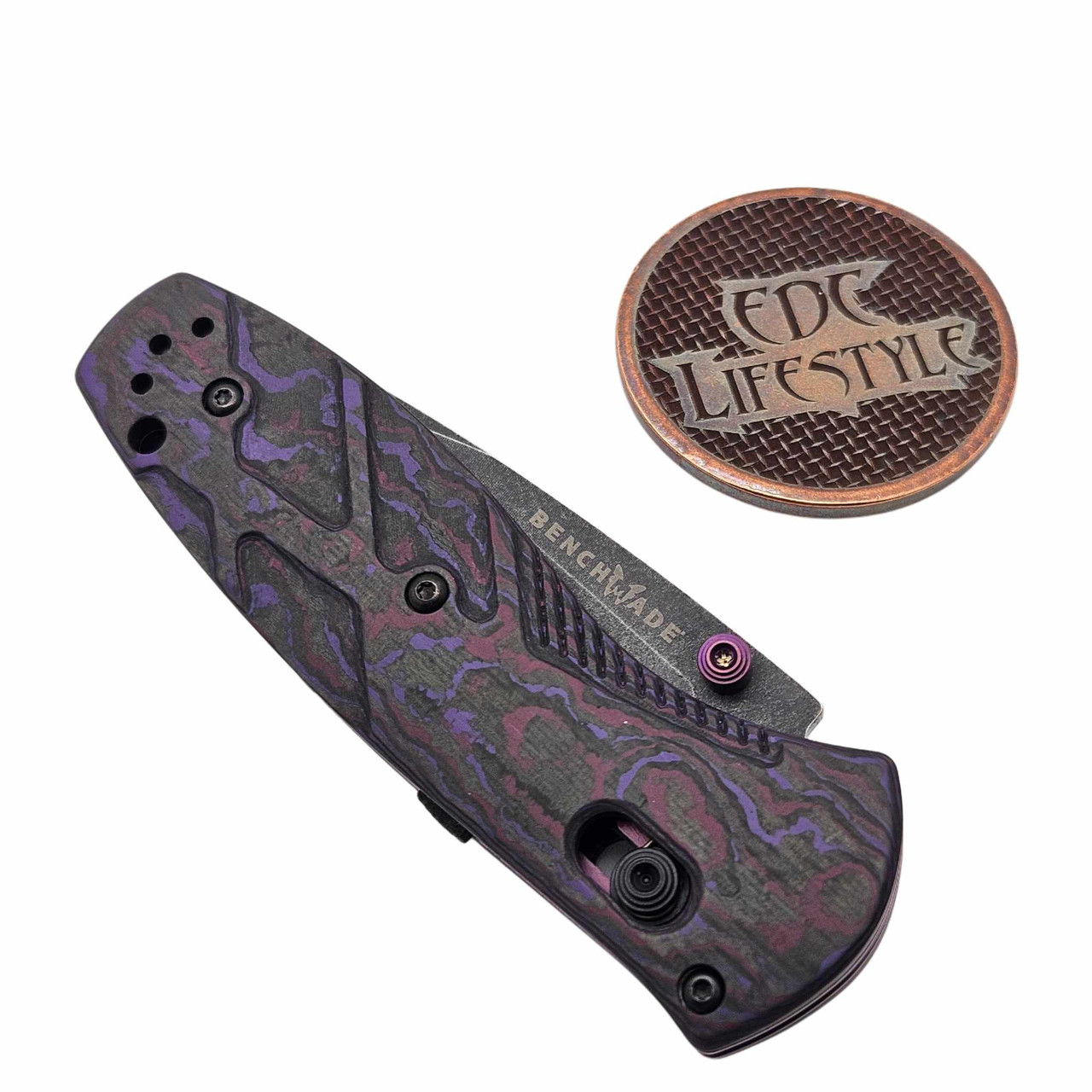 Benchmade Gold Class Mini-Barrage AXIS Assist Fat Carbon Purple Haze 2. ...