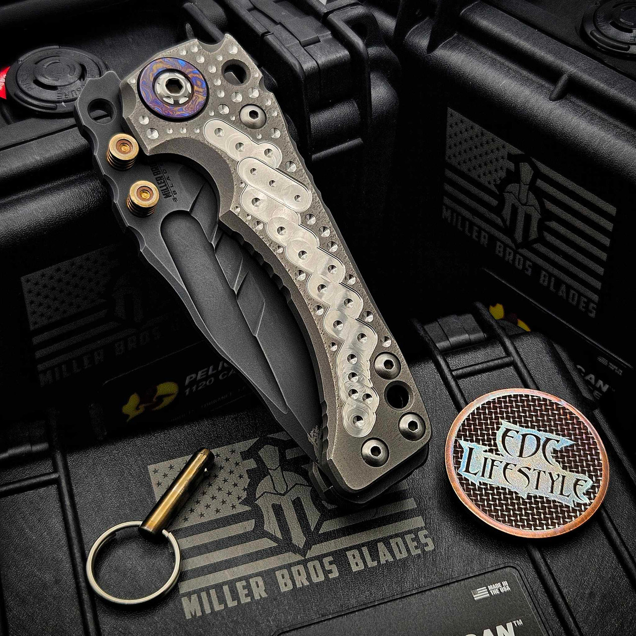 Miller Bros Blades Custom T-1 Folder Black Timascus Collar 4" Z-Wear PM ...