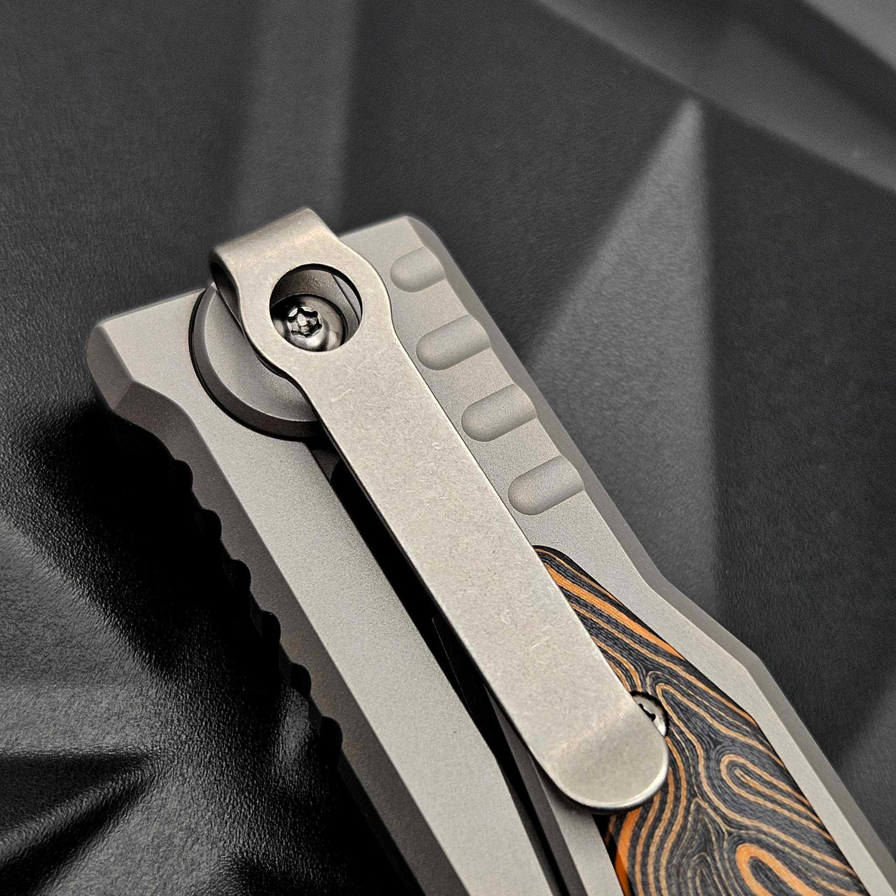 Reate Knives Exo-M Gravity Knife Orange/Black G-10 Damascus Pattern ...