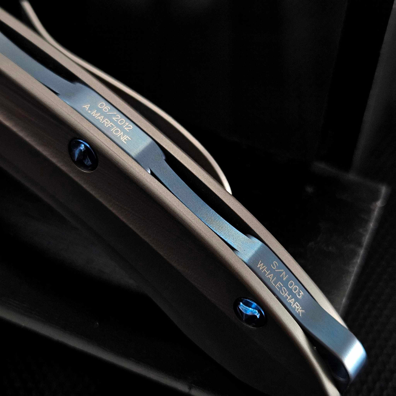 Marfione Custom Whale Shark Mirror Polish Satin Titanium Handle w/Blued ...