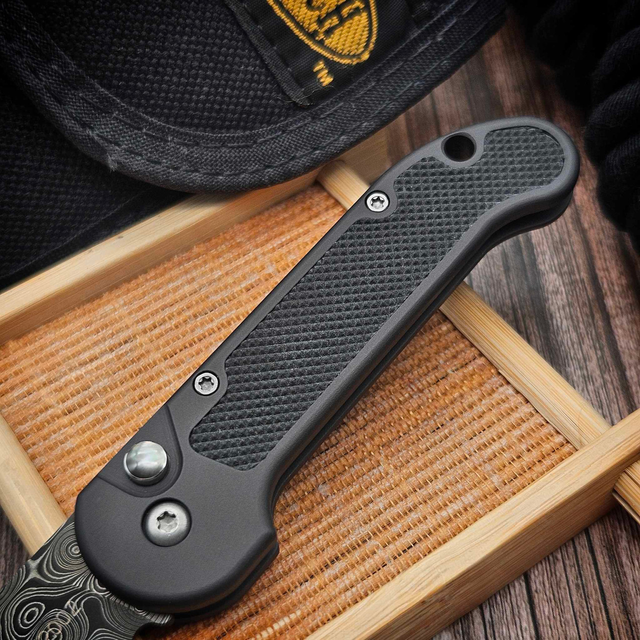 Microtech Knives Mini UDT Damascus Blade Black Lip Pearl Button S/N 003