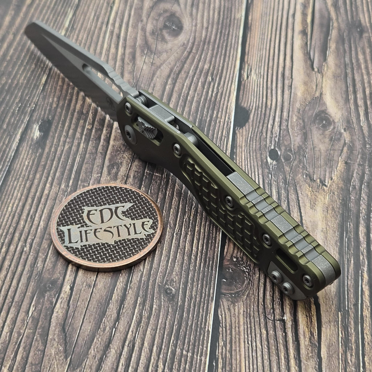 Microtech MSI S/E OD Green Frag Aluminum Apocalyptic Partial Serrated ...
