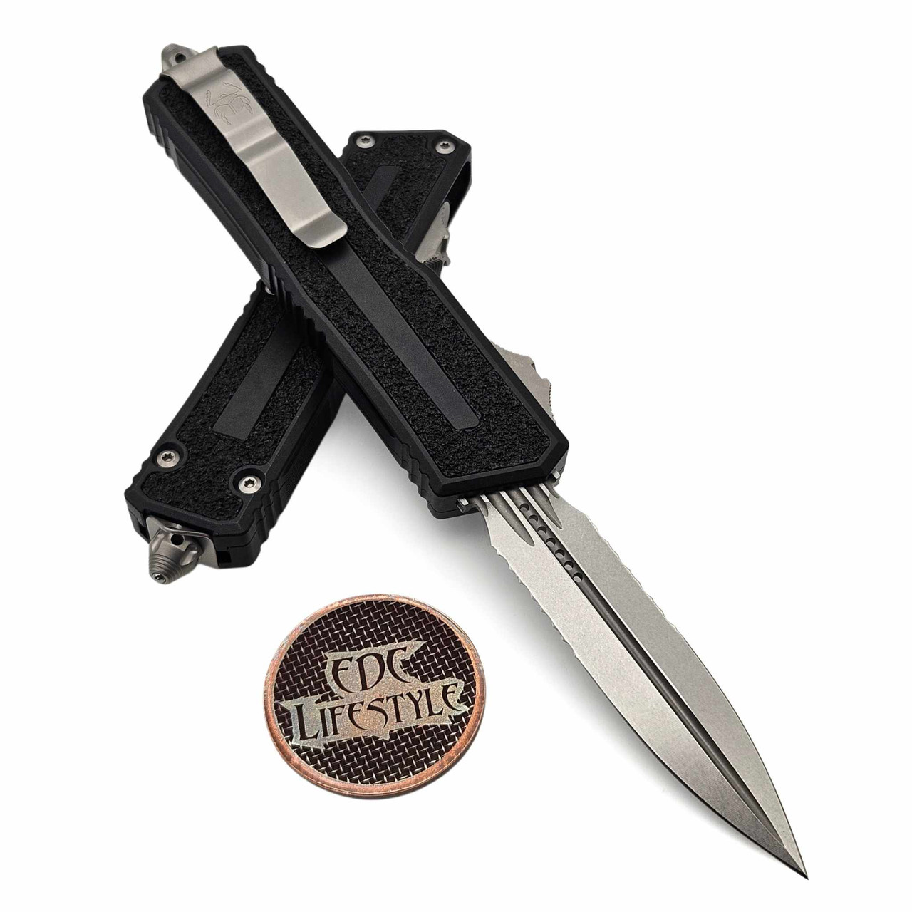 Microtech Scarab II Black 4" D/E M390 Stonewash Standard Partial ...
