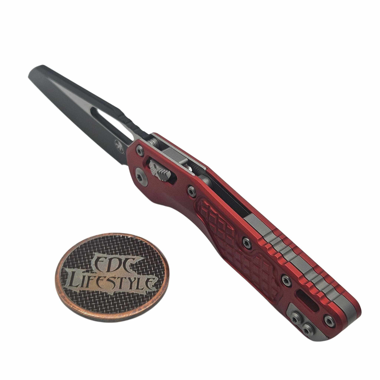 Microtech MSI S/E Red Frag Aluminum Black Standard 210-1FRRD
