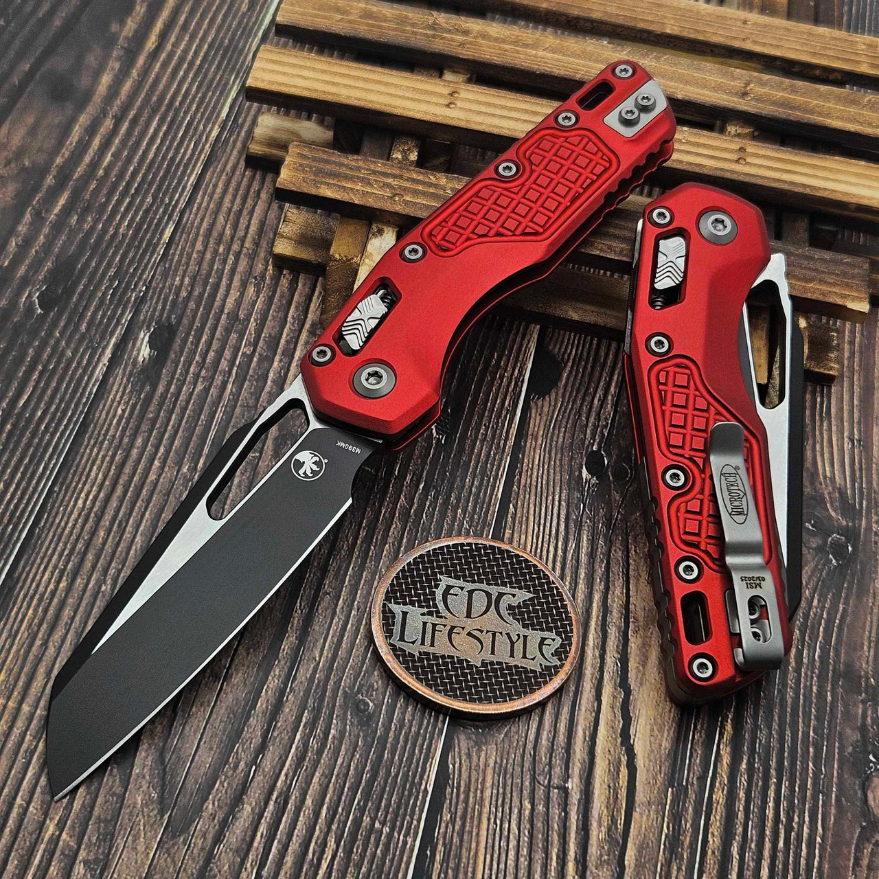 Microtech MSI S/E Red Frag Aluminum Black Standard 210-1FRRD