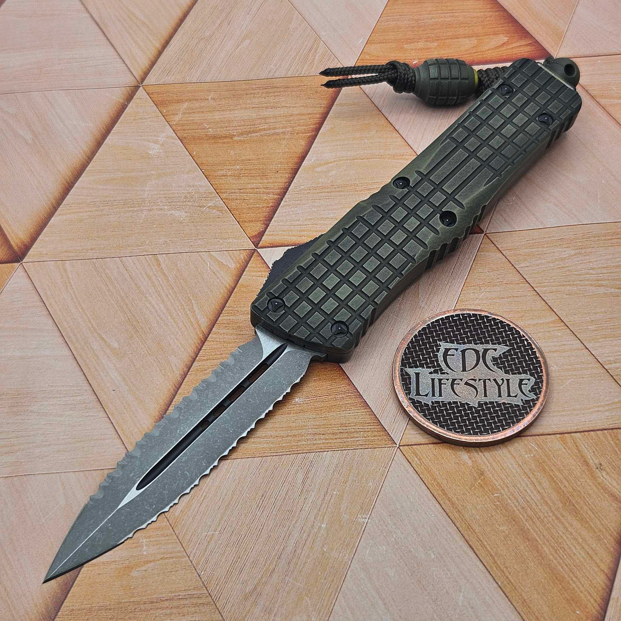 Microtech Combat Troodon D/E 142-DR12APFOGG Frag OFF Grenade Green ...