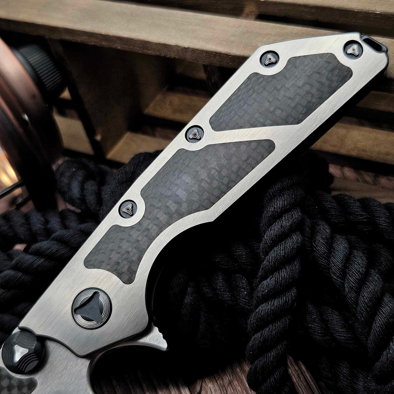 Marfione Custom DOC High Polish Carbon Fiber Inlay Titanium Handle ...