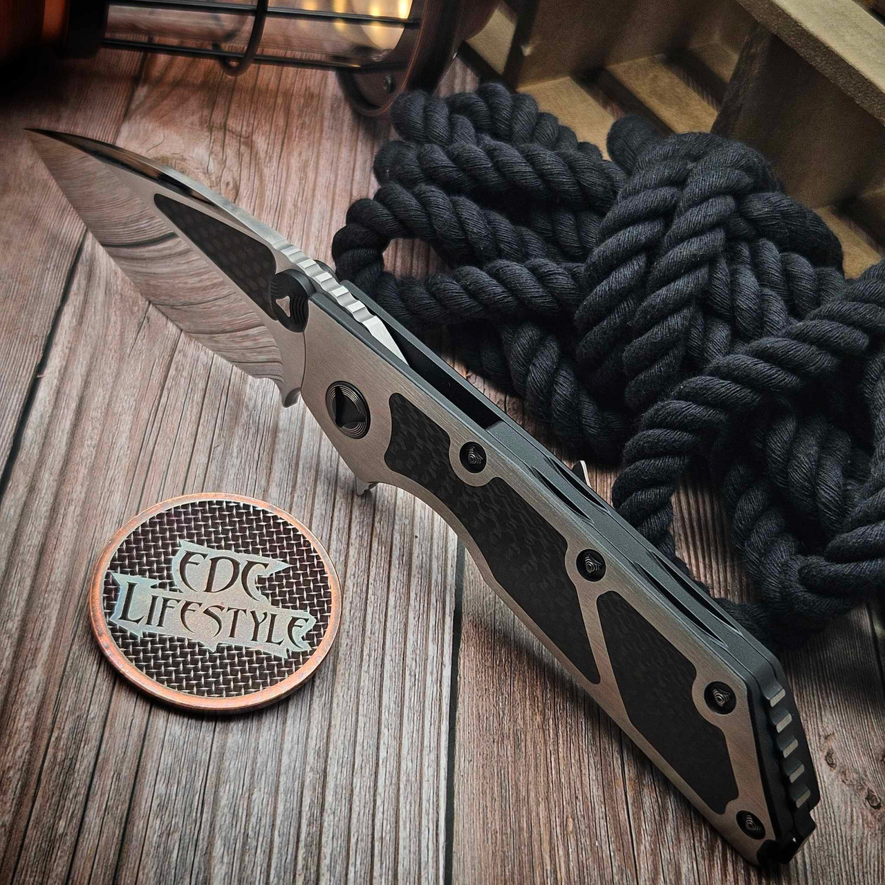 Marfione Custom DOC High Polish Carbon Fiber Inlay Titanium Handle ...