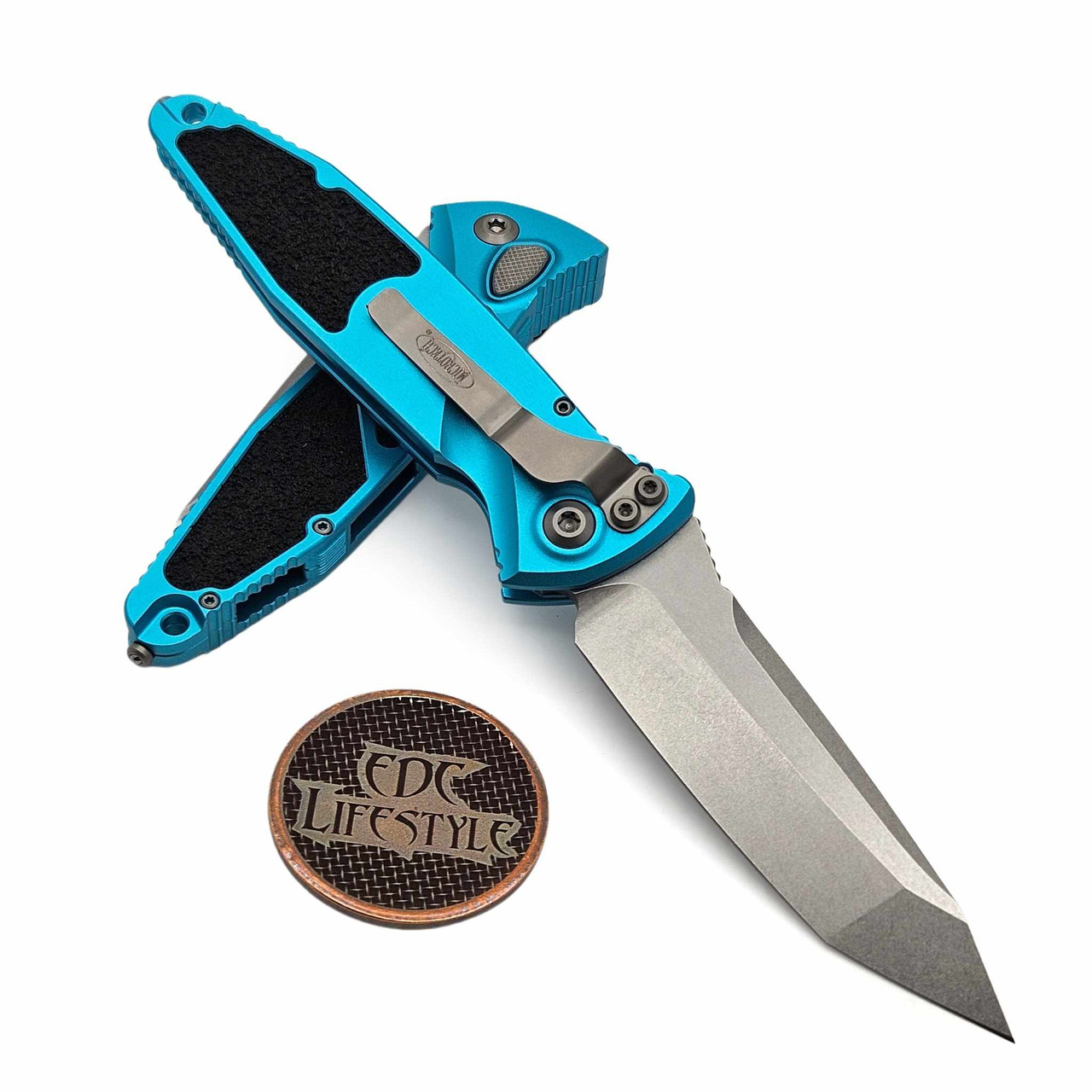 Microtech Socom Elite 161A-10TQ Turquoise Tanto Edge Auto Stonewash ...