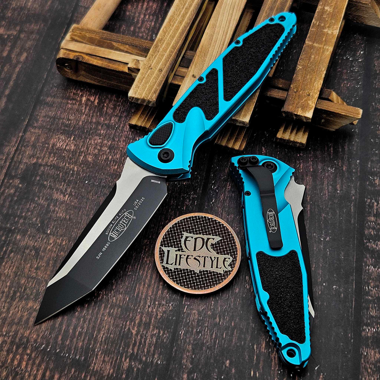 Microtech Socom Elite Auto 161A-1TQ Turquoise Tactical Tanto Edge
