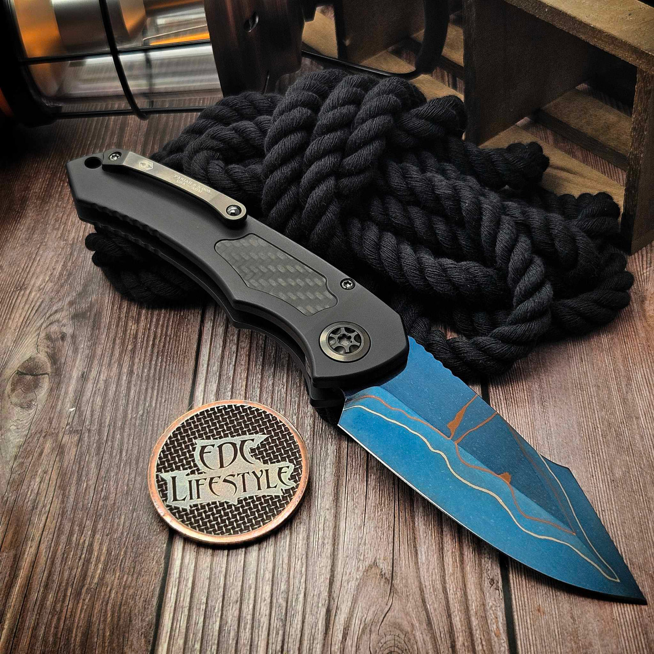 Heretic Custom Knives Pariah Auto Blued Baker Forge Elite AuroraMai ...