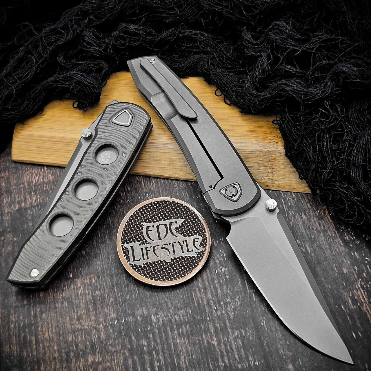 Sharknivco Three Hole Titanium ZirBlast Handle Frame Lock w/RWL34 ...