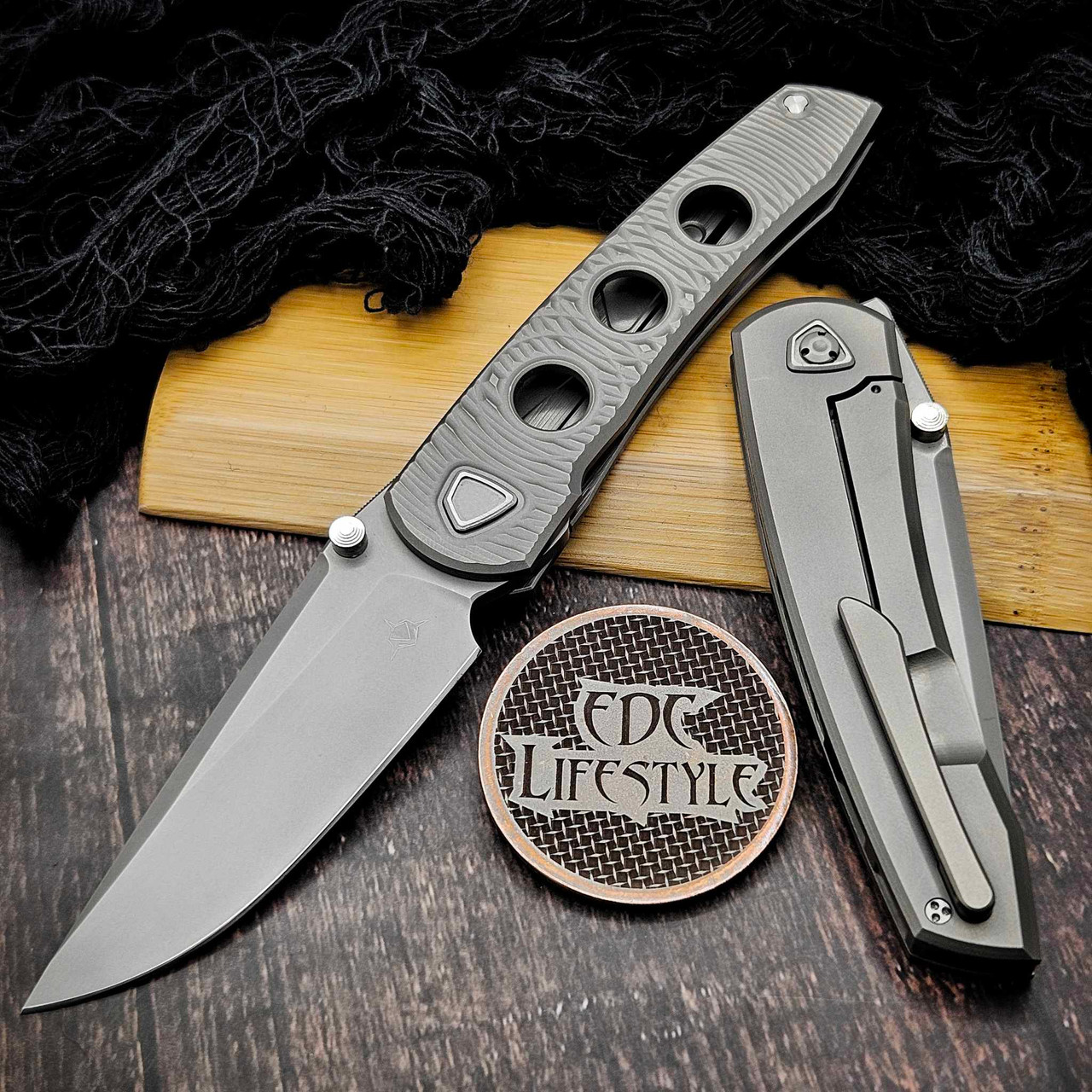 Sharknivco Three Hole Titanium ZirBlast Handle Frame Lock w/RWL34 ...