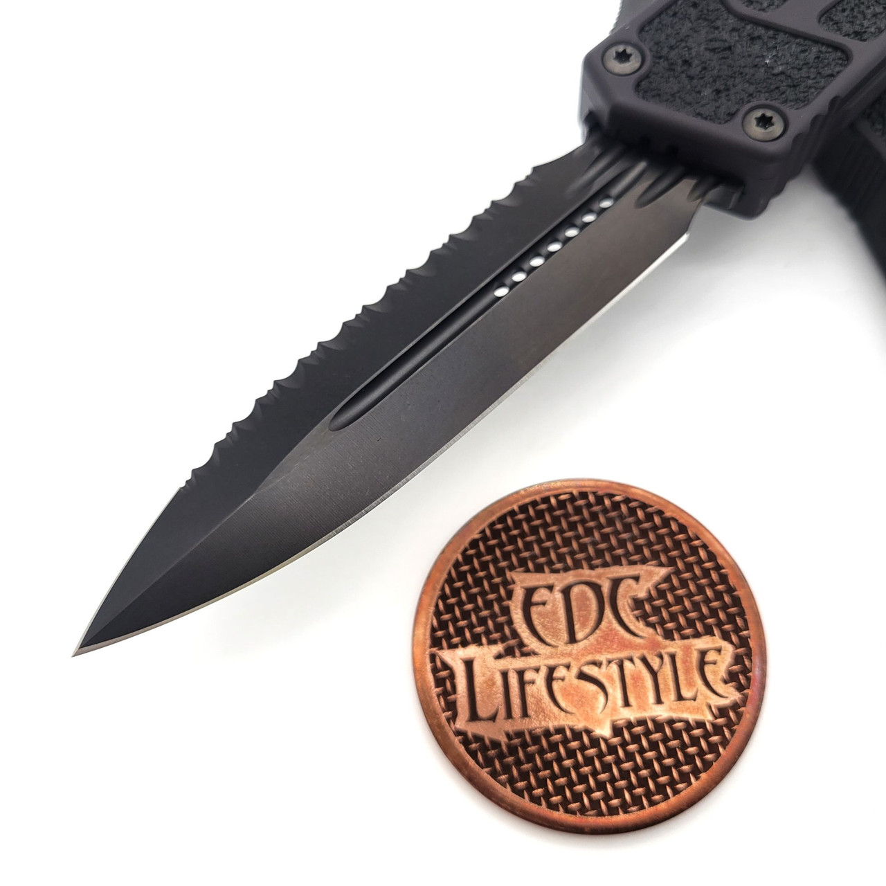 Microtech Scarab II 280-3DLCTSH DLC Full Serrated Double Edge DLC Hardware