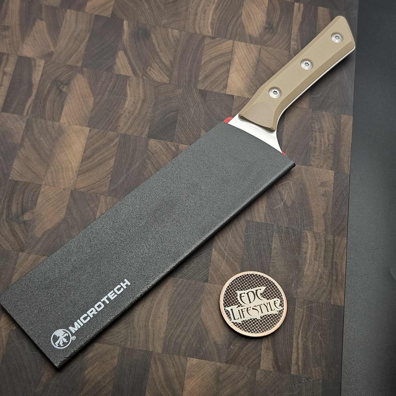MICROTECH KNIVES 8" M390 CHEF KNIFE STONEWASH STANDARD COYOTE TAN G-10 ...