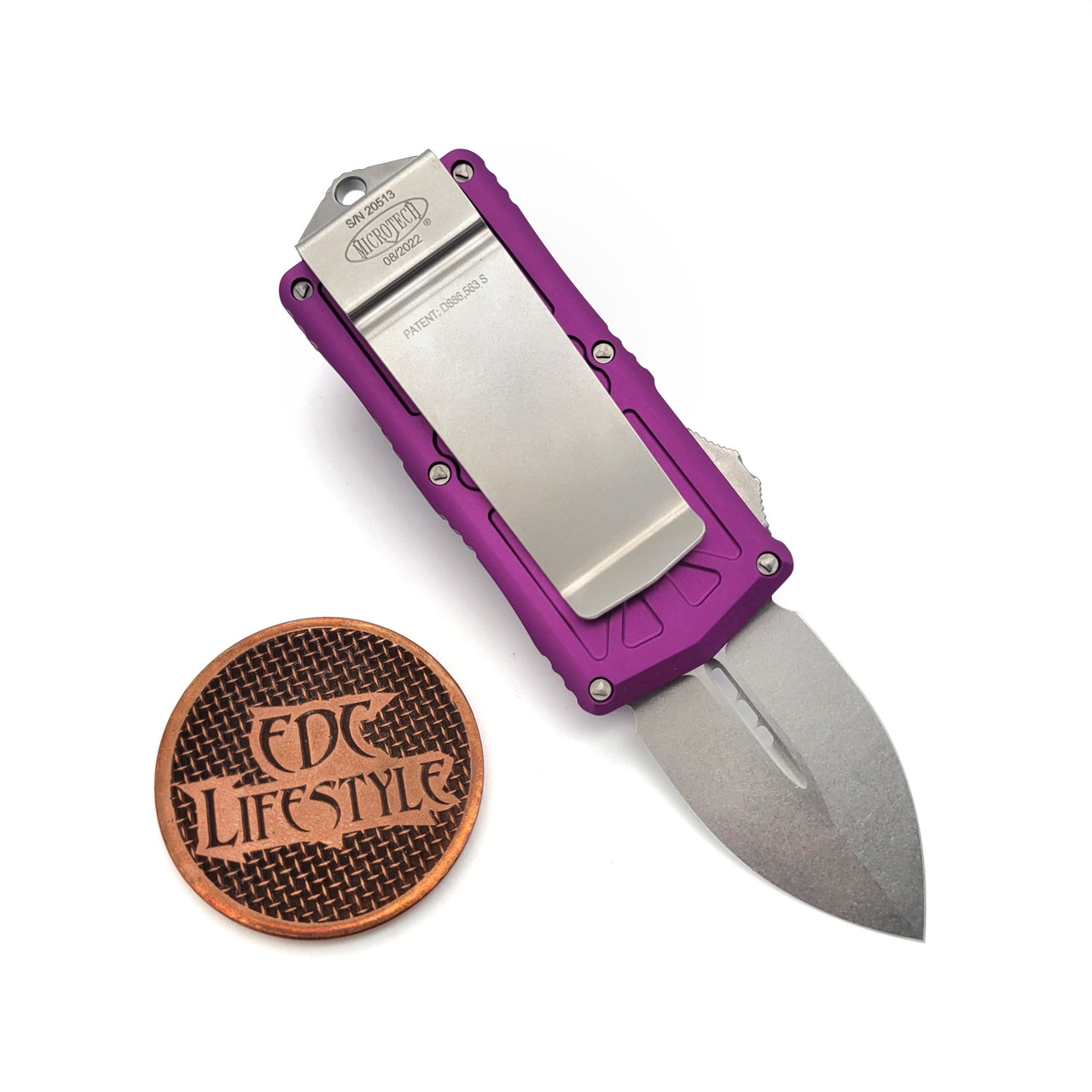 Microtech Exocet 157-10VI Stonewash Blade Violet Exocet OTF Money Clip
