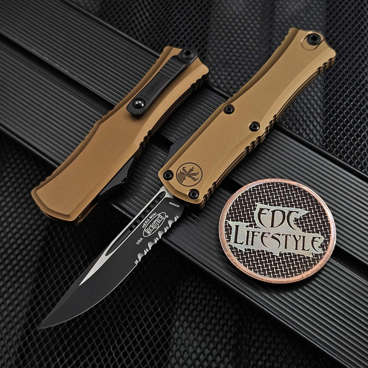 Microtech Hera II Mini Single Edge Partial Serrated 2.95" Tan Standard ...
