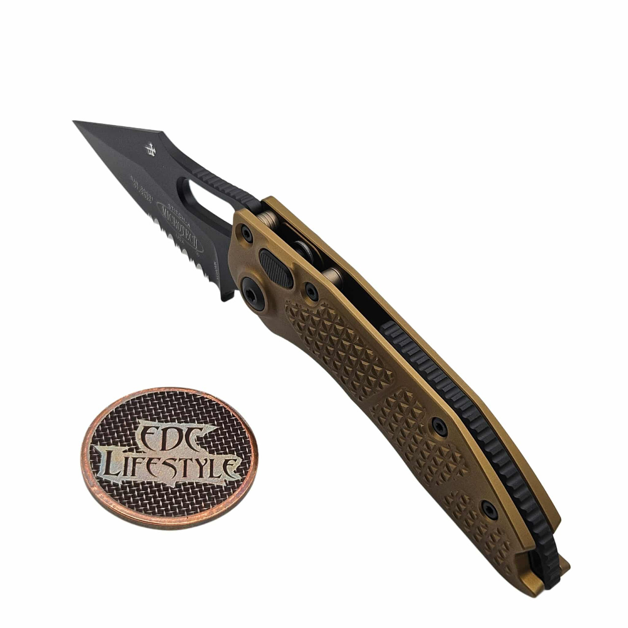 Microtech Borka Auto Stitch S/E 169-2TA Tan Black Standard Partial Serrated
