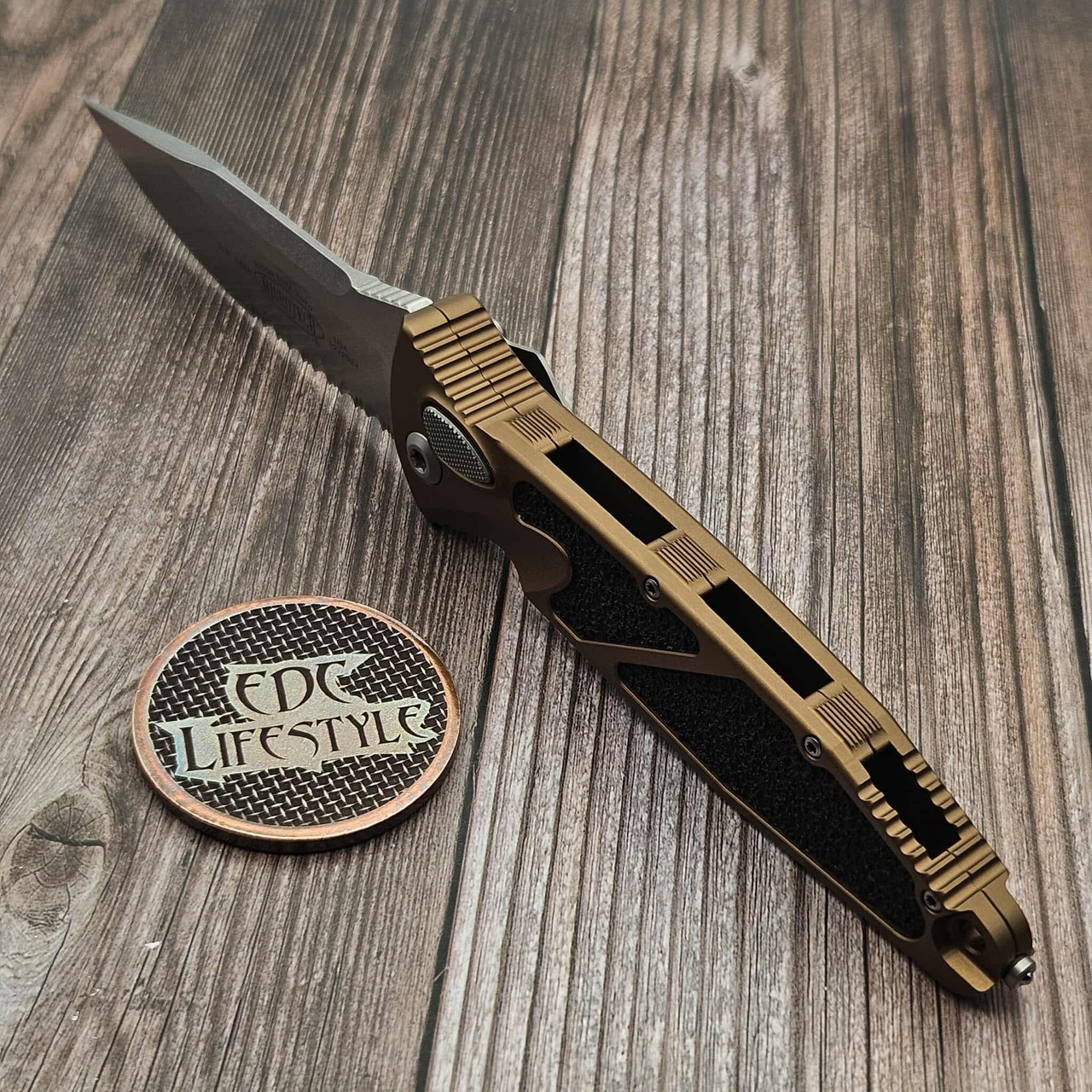 Microtech Socom Elite Auto S/E Tan Stonewash Partial Serrated 160A-11TA ...