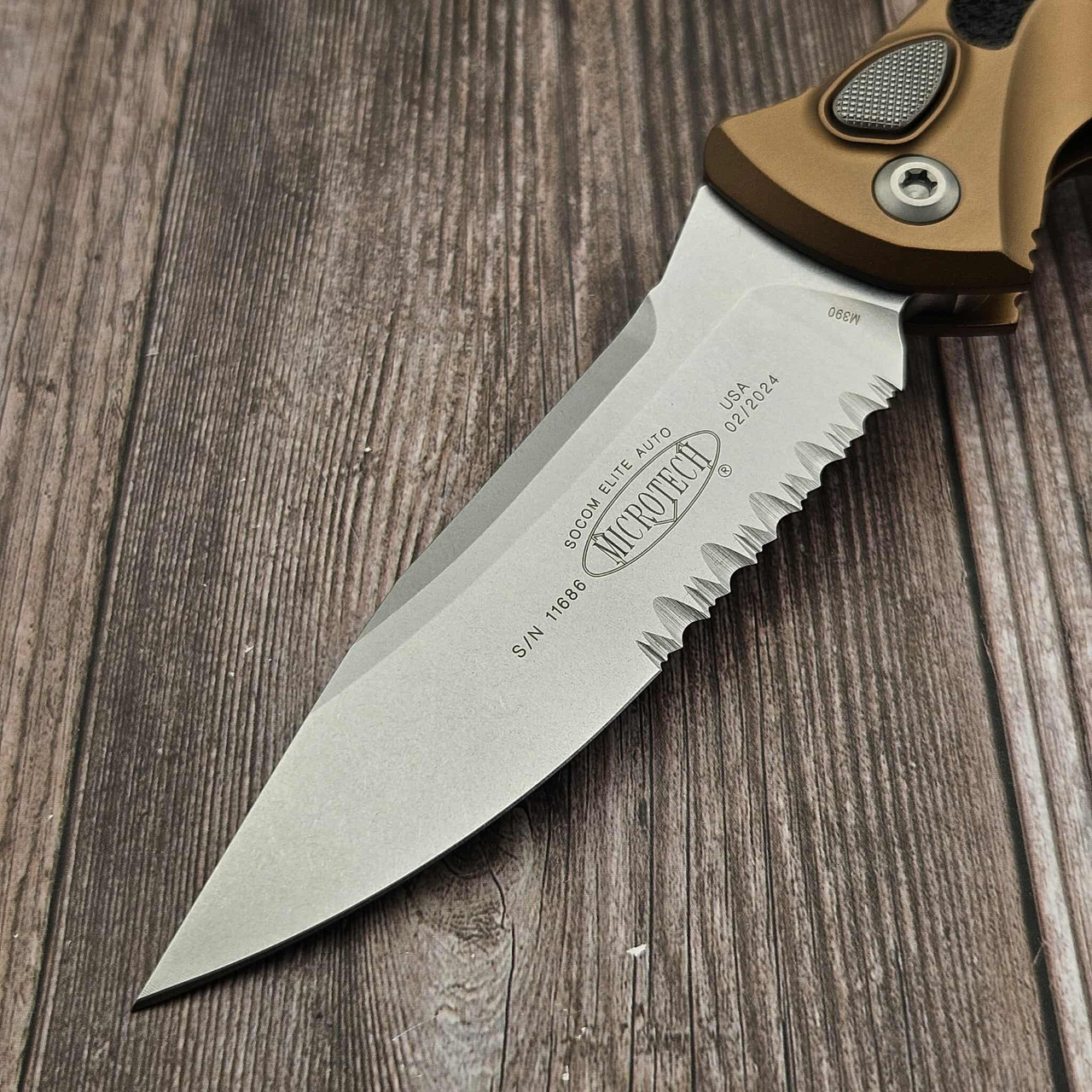 Microtech Socom Elite Auto S/E Tan Stonewash Partial Serrated 160A-11TA ...