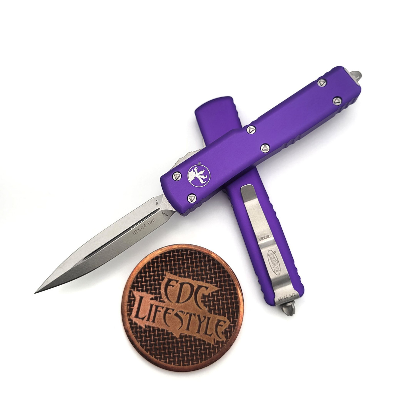 Microtech Utx 70 147 10pu Purple Double Edge Stonewash Standard