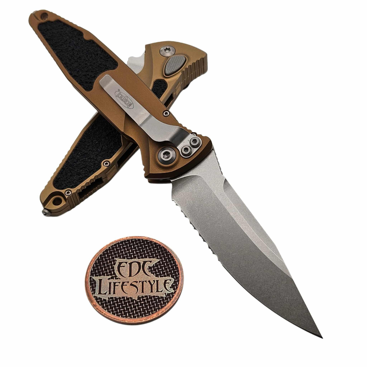 Microtech Socom Elite Auto 160A-11TA Tan Single Edge Partial Serrated ...