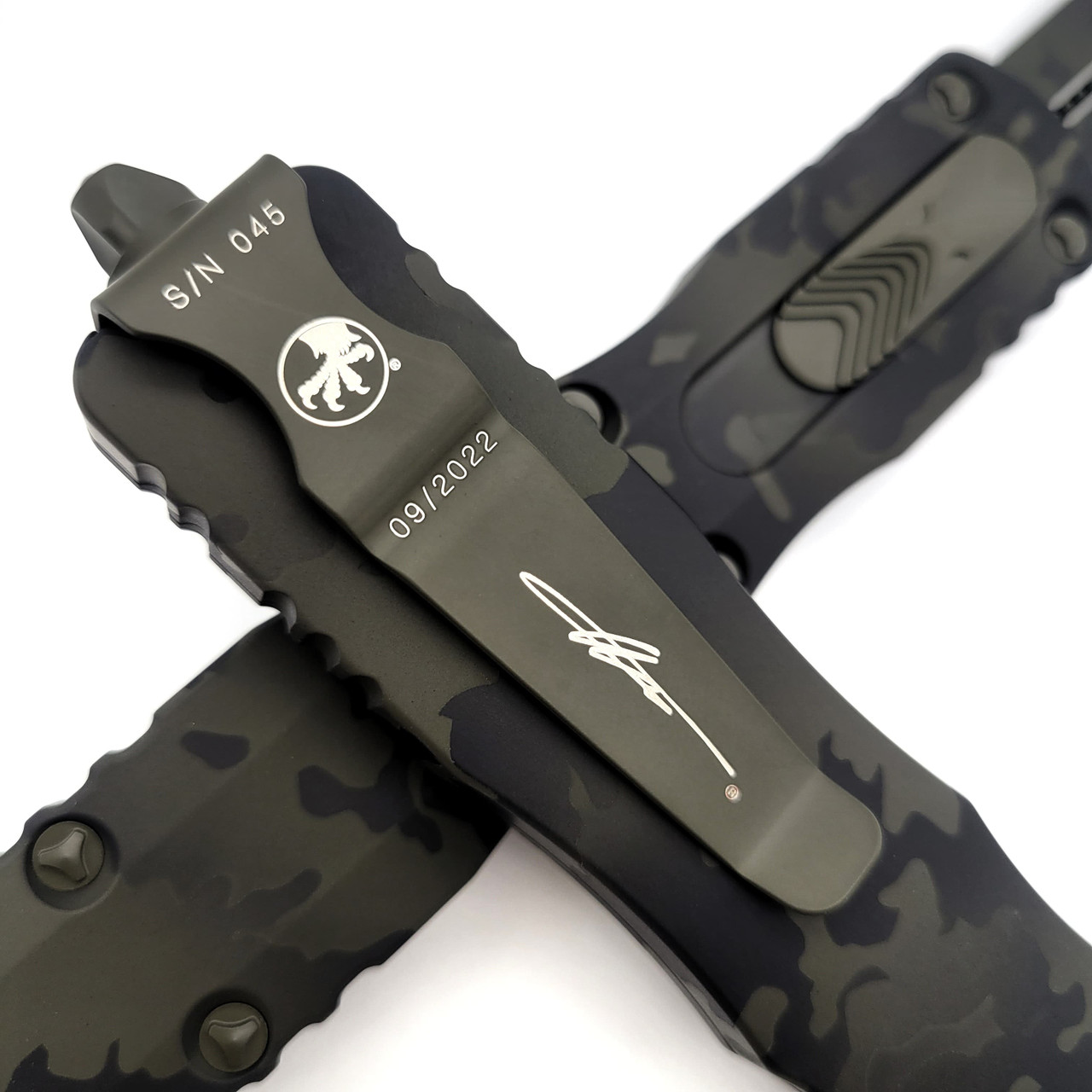 Microtech 227-3OCS Olive Camo Dirac Delta Double Edge Full Serrated