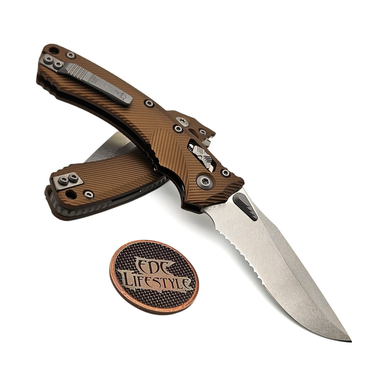 Microtech Amphibian Ram-Lok 137RL-11FLTA Tan Fluted Aluminum Partial ...