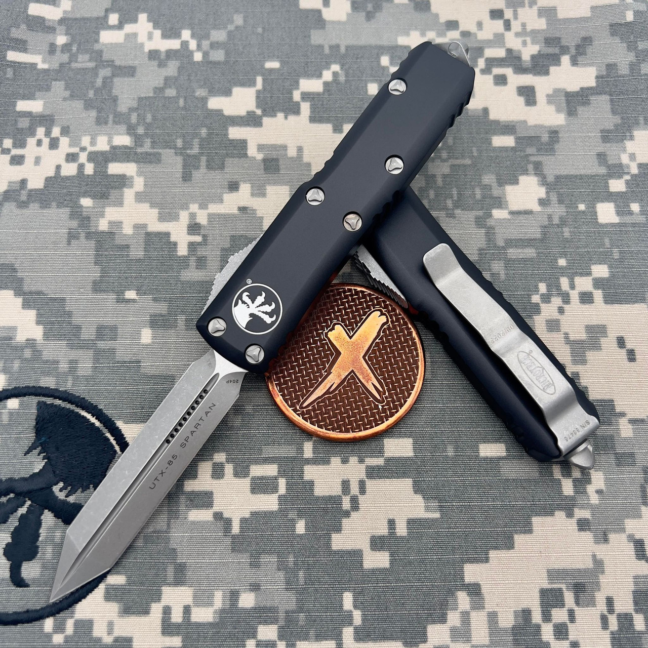 Microtech Utx 85 230 10ap Black Apocalyptic Double Edge Spartan