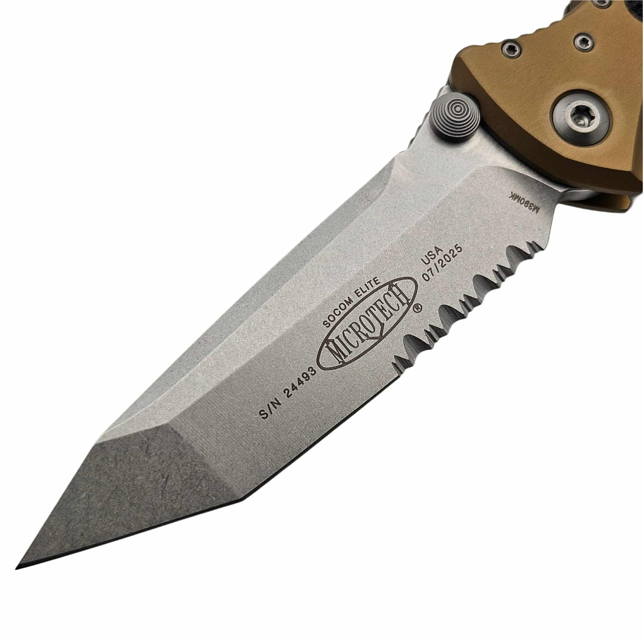 Microtech Socom Elite Manual 161-11TA Tan T/E Stonewash Partial Serrated