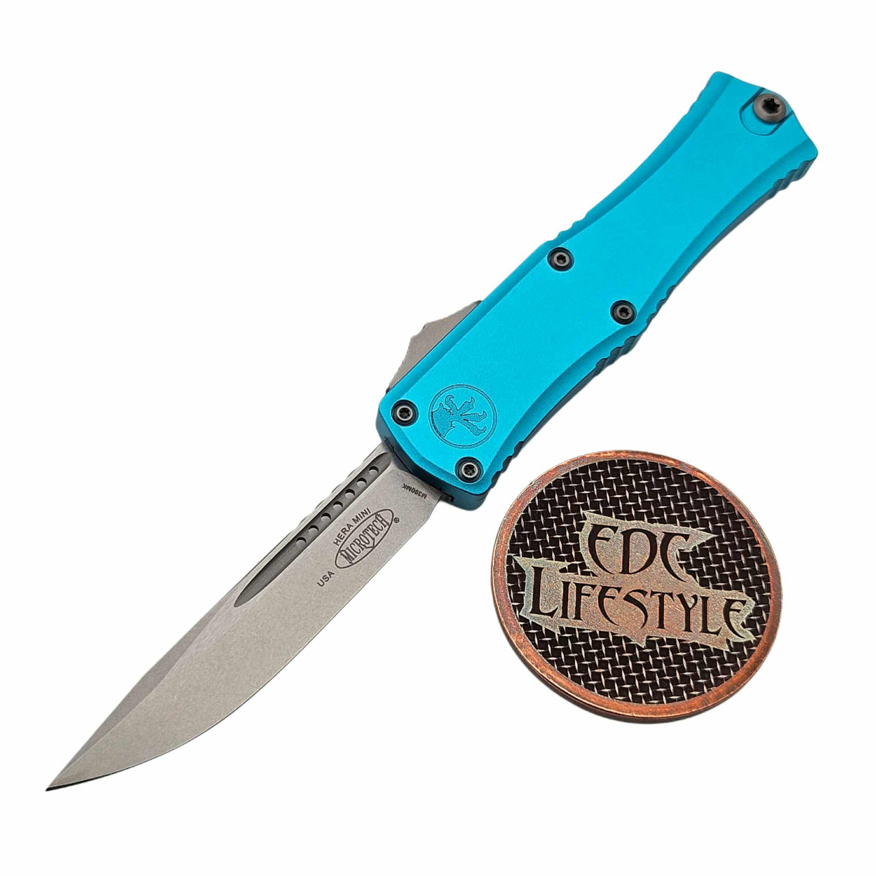 Microtech Hera II Mini Single Edge Turquoise 2.95" Stonewash Standard ...