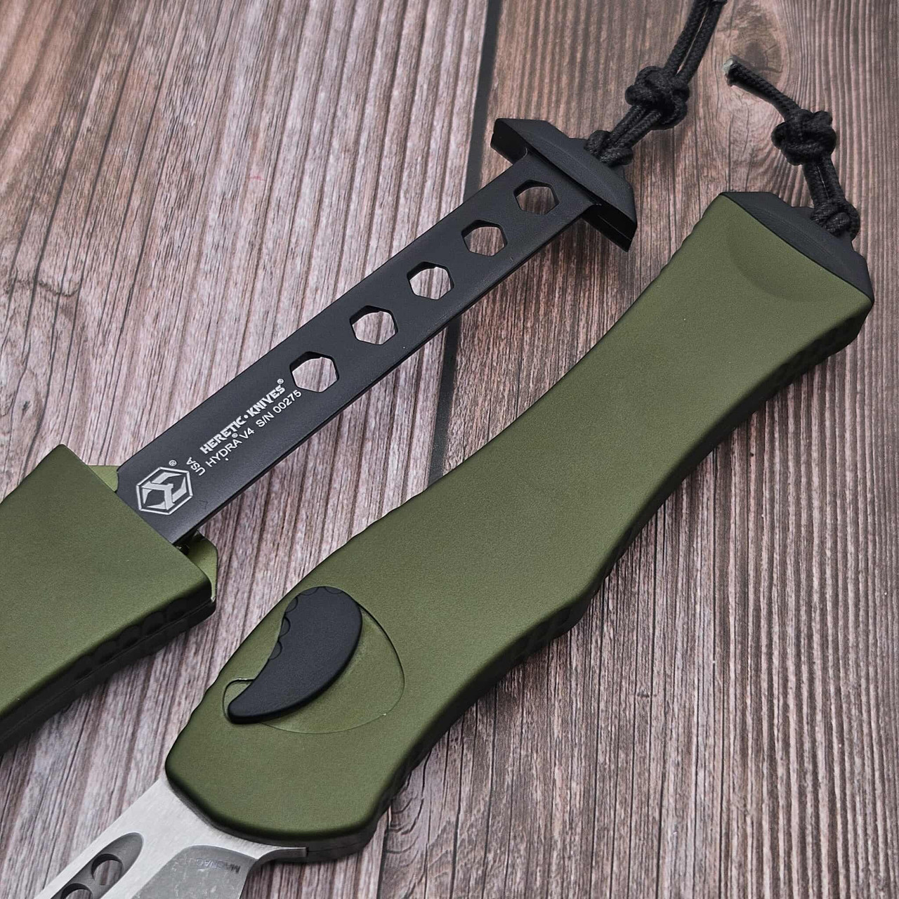 Heretic Knives Hydra V4 OD Green Single Action 3.75" S/E Battleworn ...