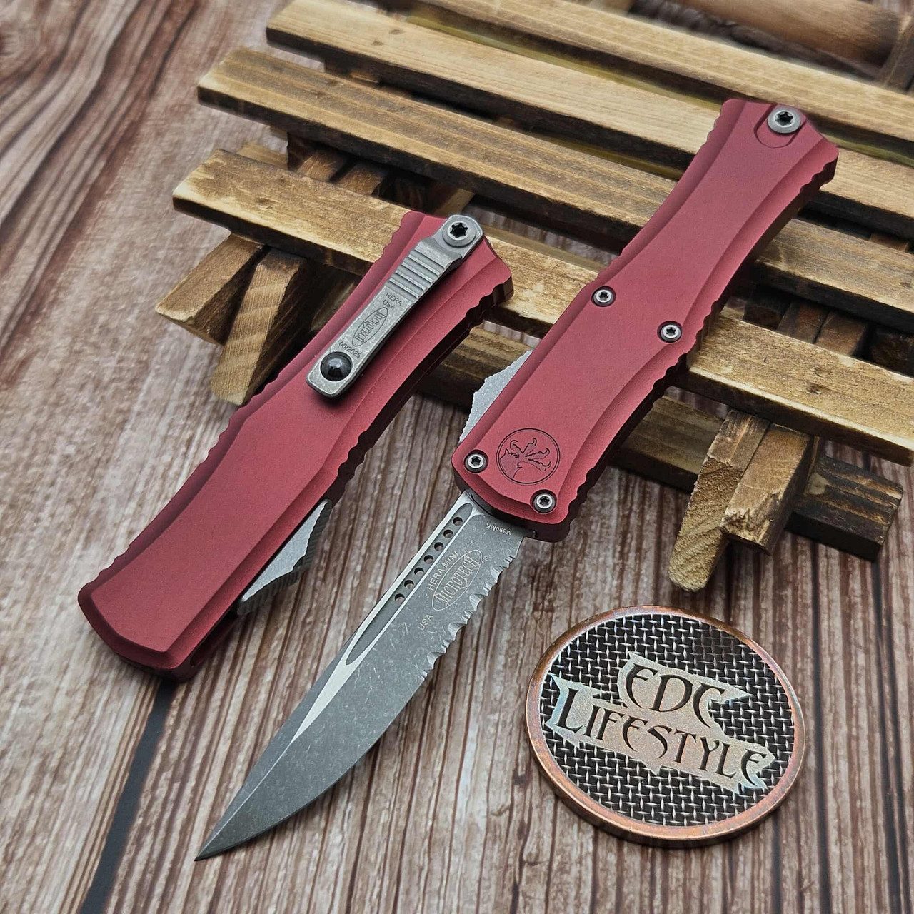 Microtech Hera II Mini Merlot Single Edge 2.95" Apocalyptic Standard ...