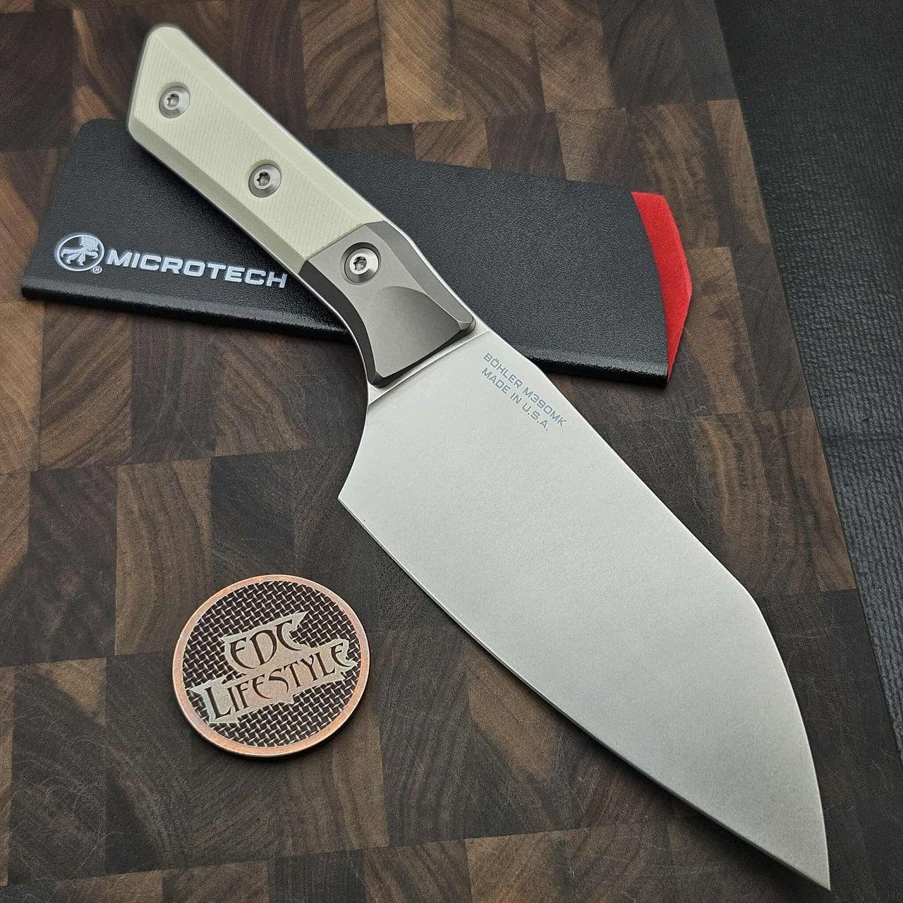 MICROTECH KNIVES 6" M390 SANTOKU KNIFE STONEWASH STANDARD TITANIUM ...