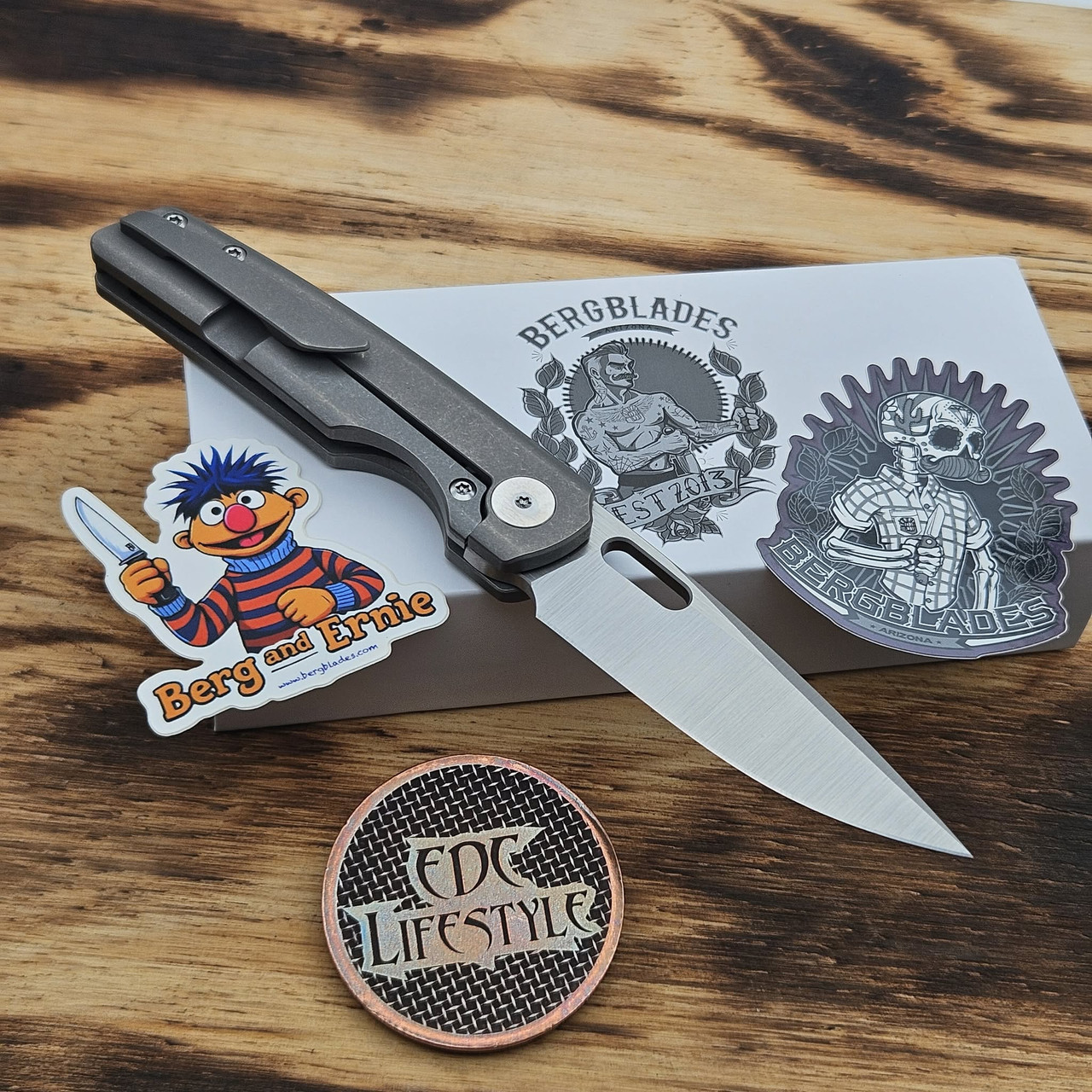 Berg Blades Mini Sweeney Dark Stonewash Titanium Folder 2.9" Satin ...