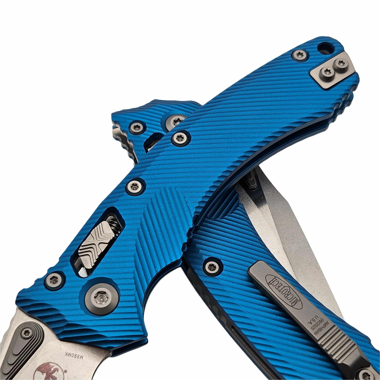 Microtech Amphibian Ram-Lok 137RL-10FLBL Blue Fluted Aluminum Stonewash ...