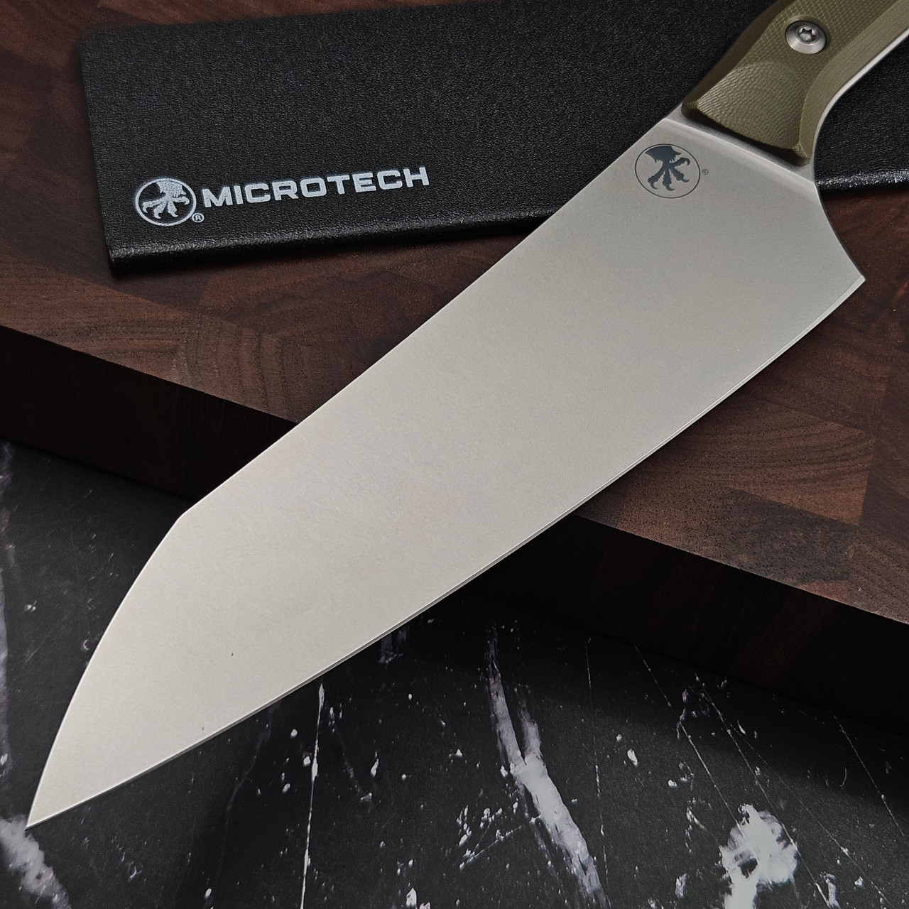 MICROTECH KNIVES 8" M390 CHEF KNIFE STONEWASH STANDARD OD Green G-10 ...
