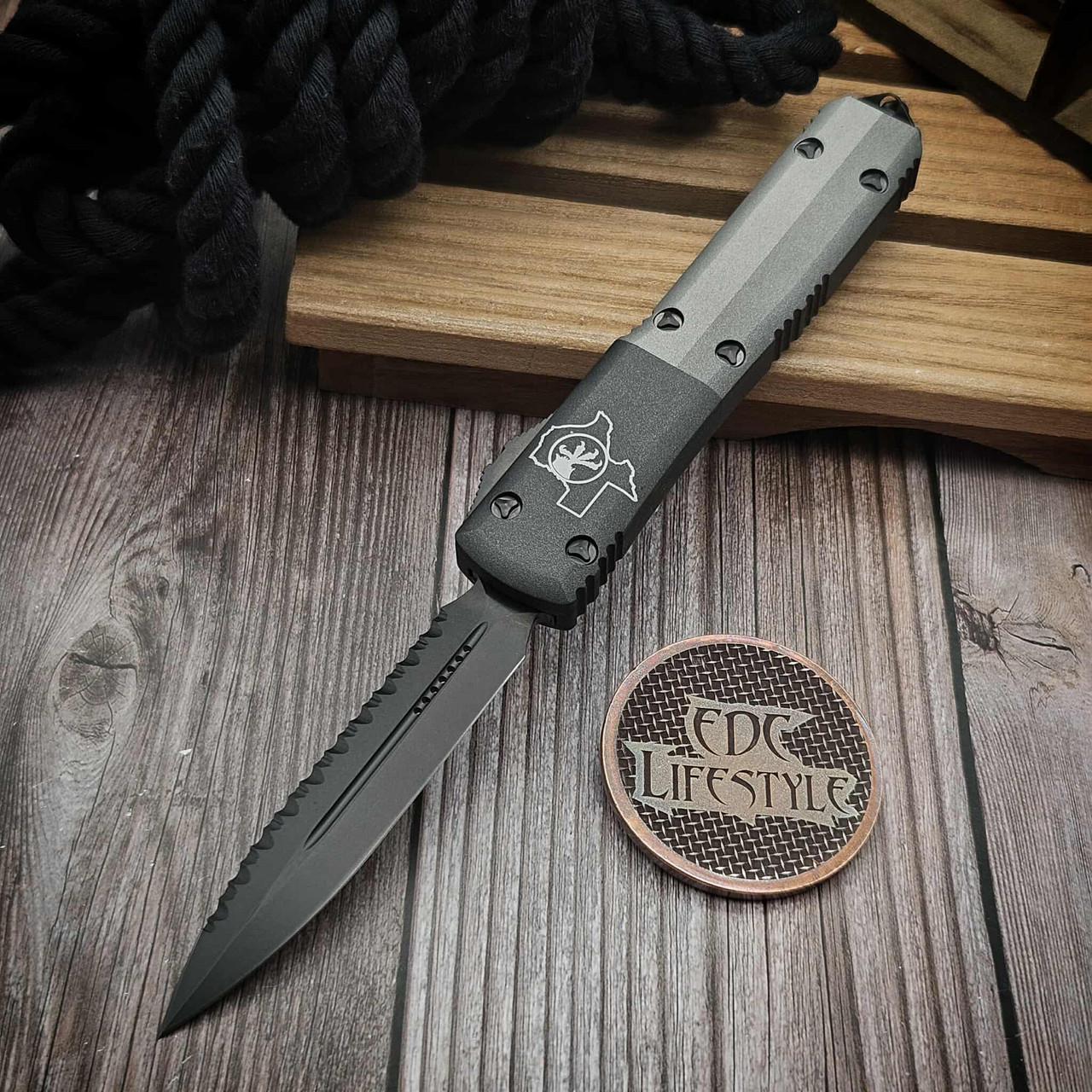Microtech Ultratech 122-3DLCTX D/E DLC Full Serrated Blade Show Texas 2022