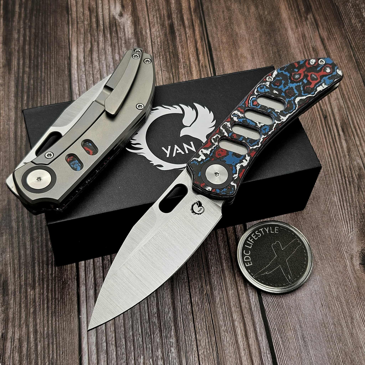 Yan Knives Chevron TH - Titanium w/Nebula Carbon Fiber 3.25" Magnacut