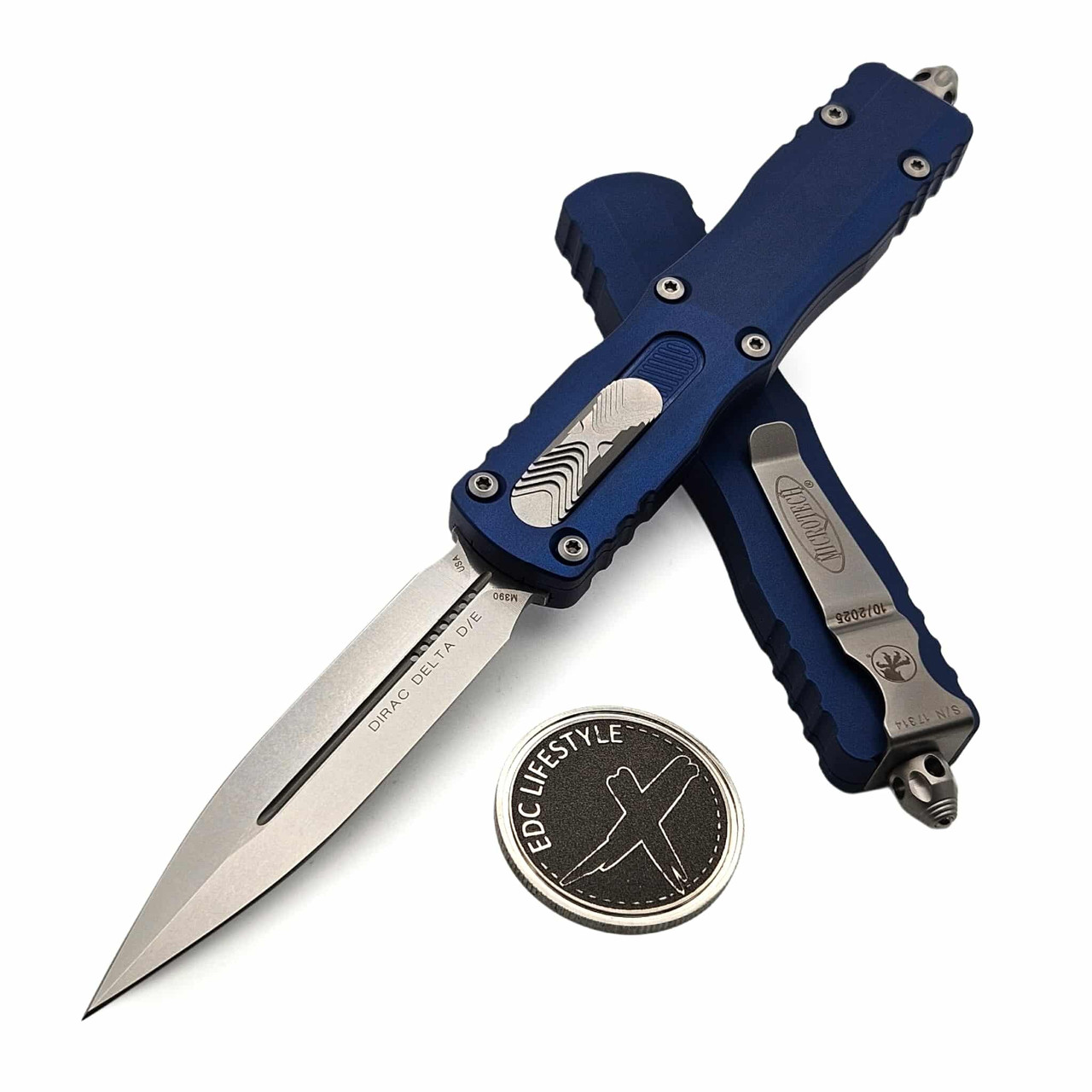 Microtech 227-10NA Navy Dirac Delta Double Edge Stonewash Standard