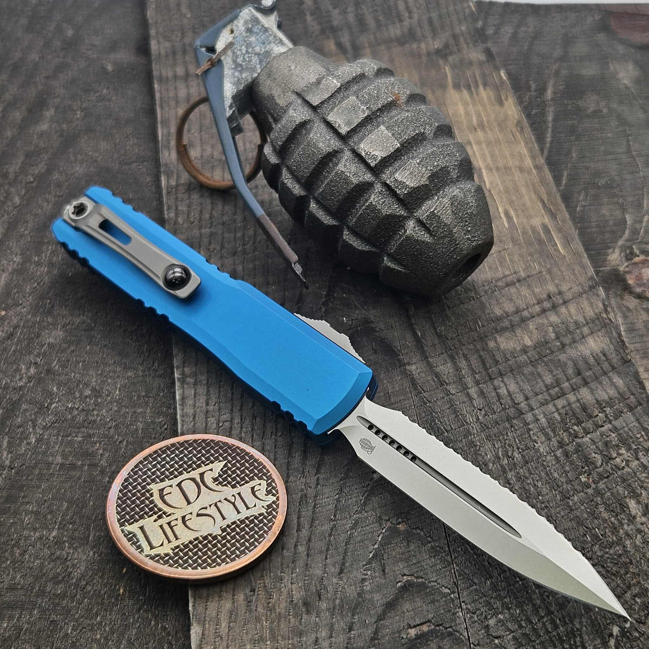 Microtech Ultratech D/E Gen IV Blue Stonewash Full Serrated 11224-12BL ...