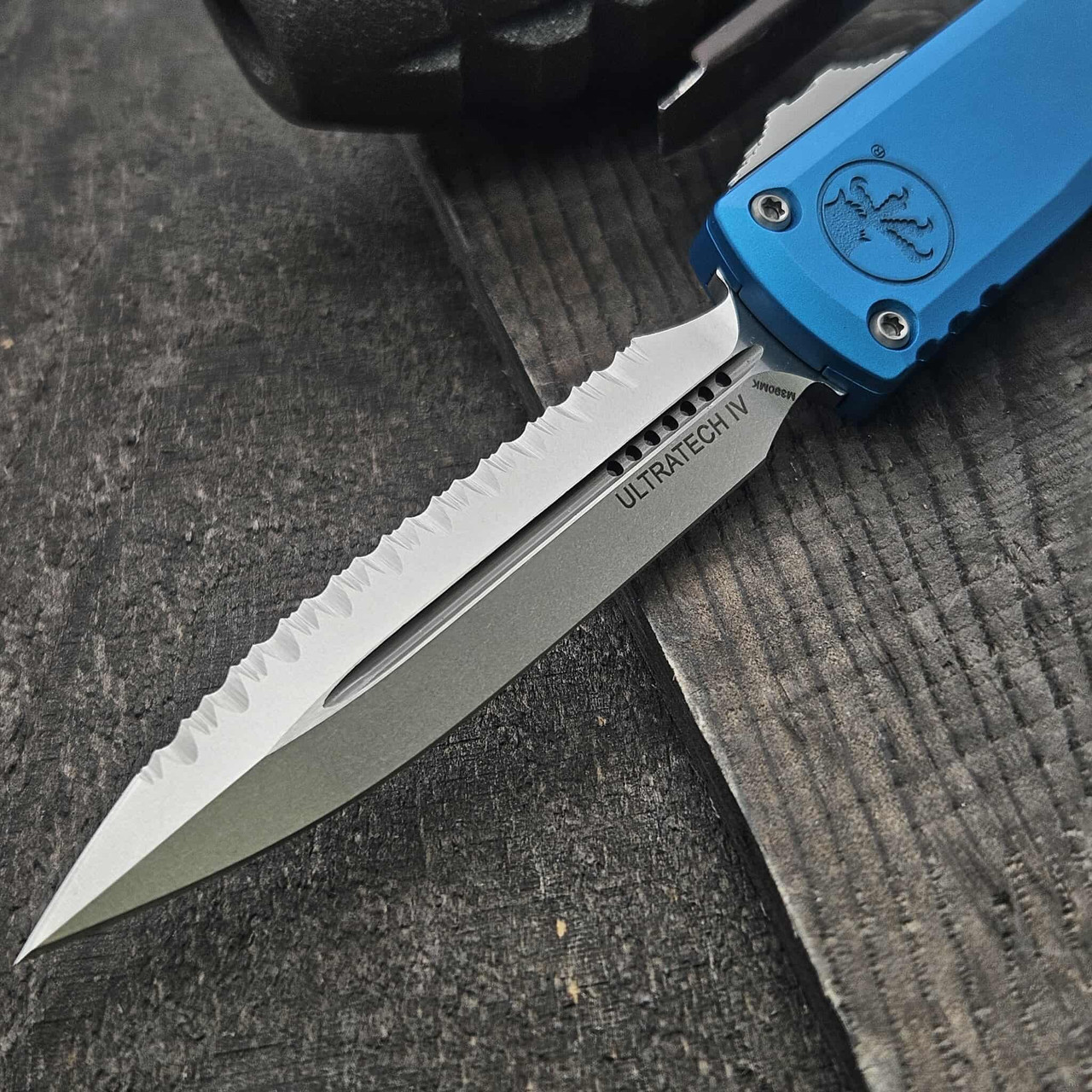 Microtech Ultratech D/E Gen IV Blue Stonewash Full Serrated 11224-12BL ...