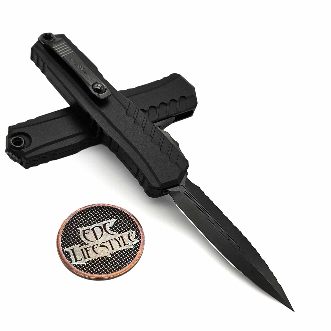 Microtech Cypher II D/E Full Serrated 1242-3DLCTSH DLC Shadow Signature ...