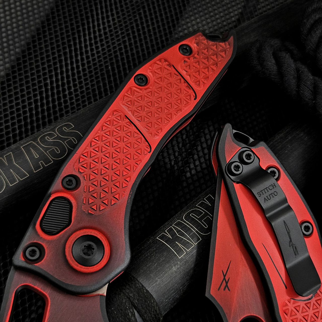 Microtech Borka Stitch Auto S/E Partial Serrated Cerakote Deadpool 169-2DPS