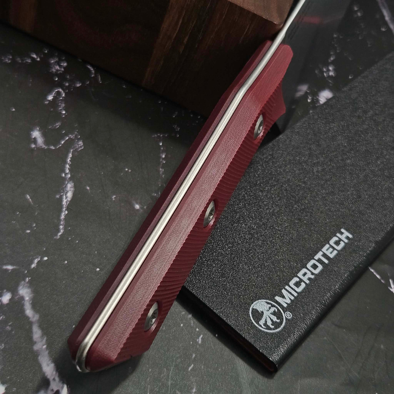 MICROTECH KNIVES 8" M390 CHEF KNIFE STONEWASH MERLOT G-10 3000-10MR