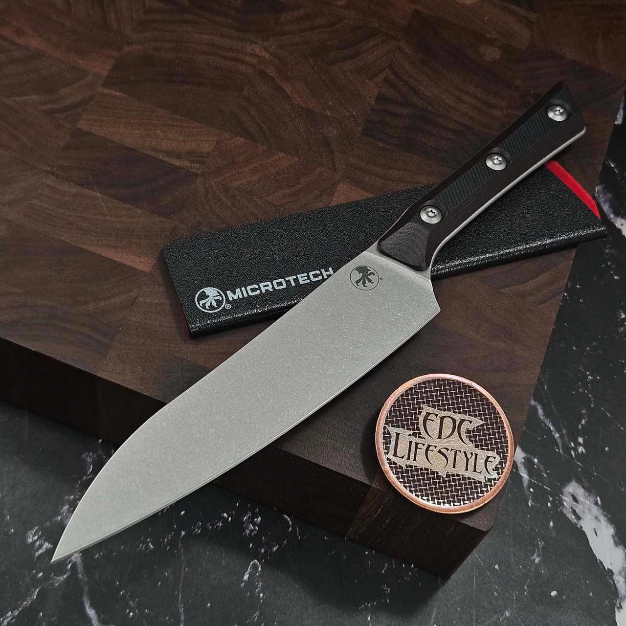 MICROTECH KNIVES 6" M390 UTILITY KNIFE STONEWASH BLACK CHERRY G-10 3400 ...