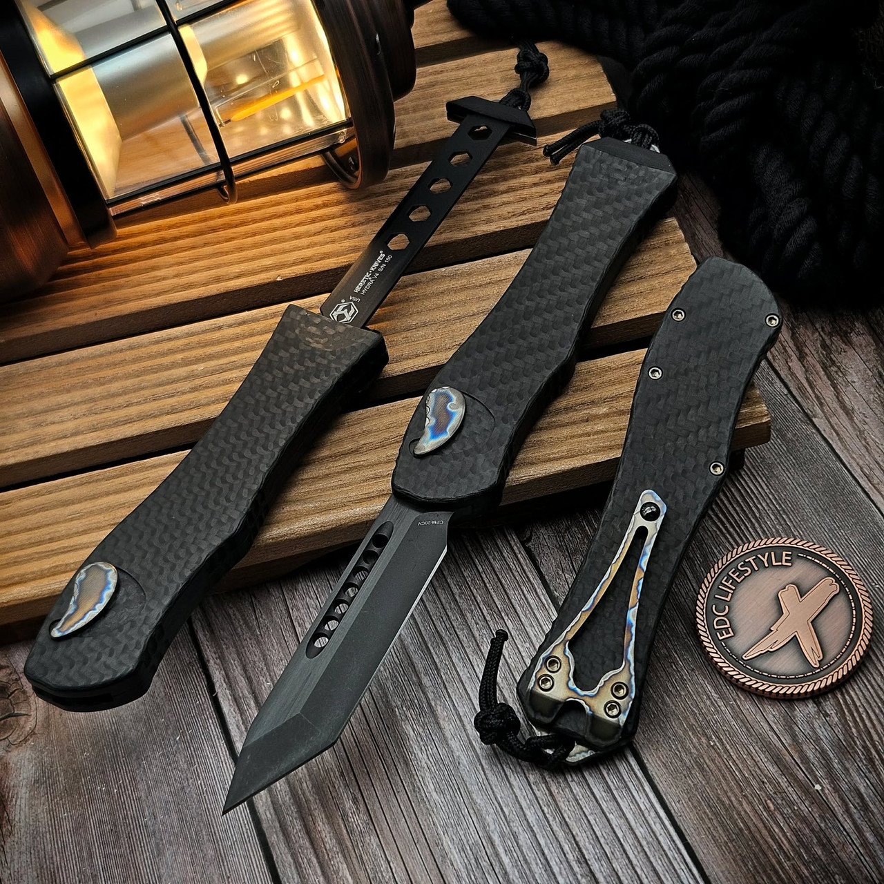 Heretic Knives Hydra V4 Carbon Fiber Single Action Auto 3.75" DLC T/E ...