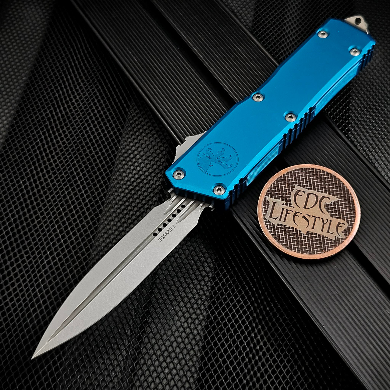 Microtech Blue Executive Scarab II D/E Gen III Stonewash 1175-10BL